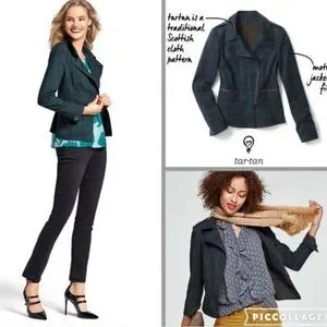 CAbi | Jackets & Coats | Cabi 381 Green Navy Blue Tartan Plaid Zip ...